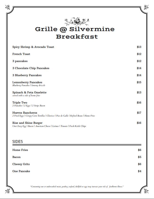Breakfast Menu 2024 - Silvermine Golf Club